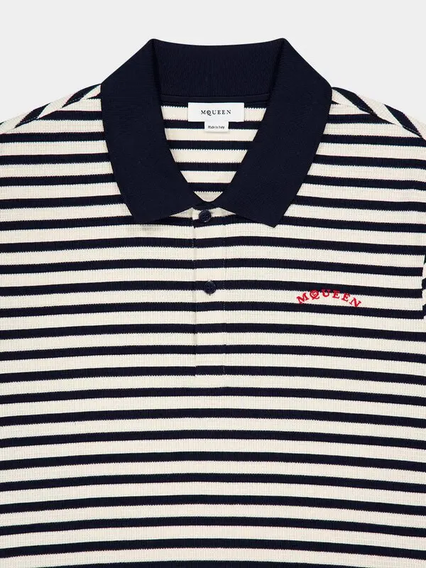 Alexander McQueen Ivory And Navy Striped Polo Shirt - Blue