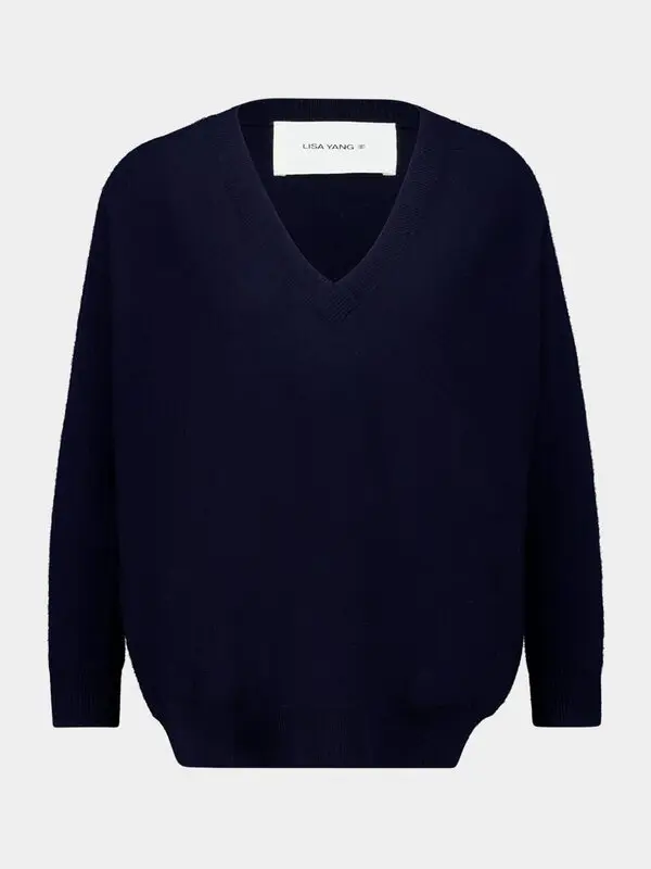 LISA YANG Navy Kenny Cashmere V-neck Sweater - Blue