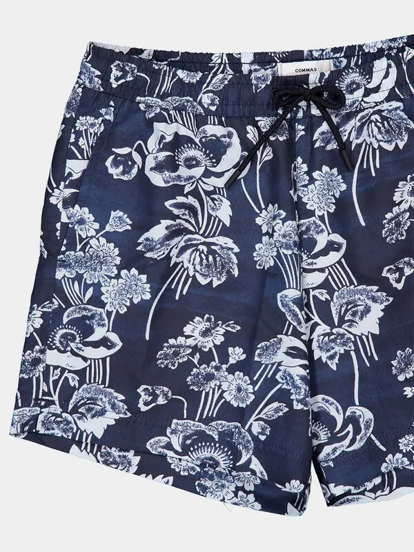 Commas Peony Print Swim Shorts - Blue
