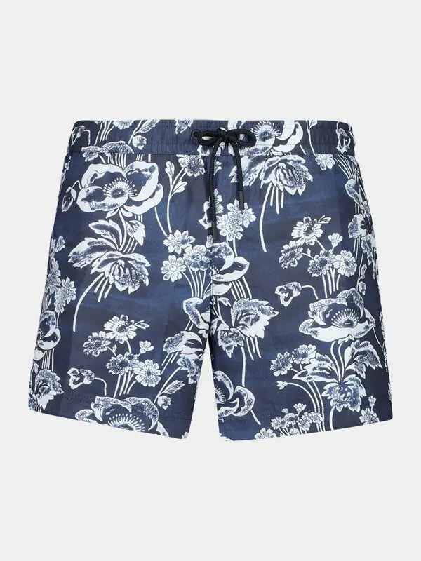 Commas Peony Print Swim Shorts - Blue