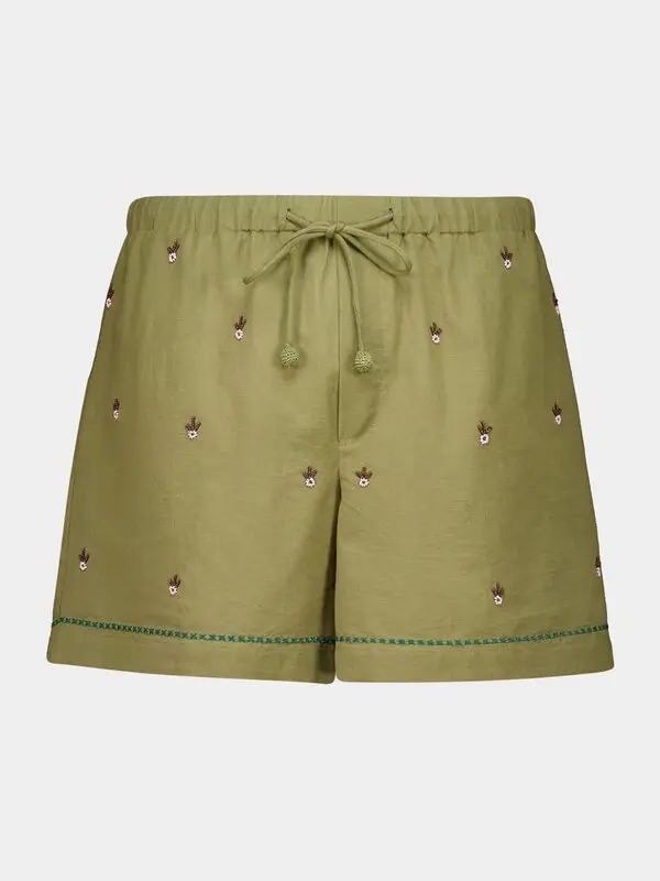 BAZISZT Floral Embroidered Cotton Shorts