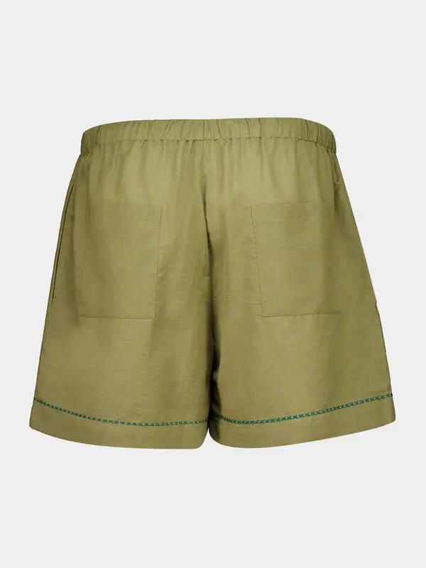 BAZISZT Floral Embroidered Cotton Shorts