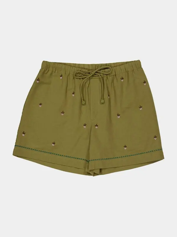 BAZISZT Floral Embroidered Cotton Shorts