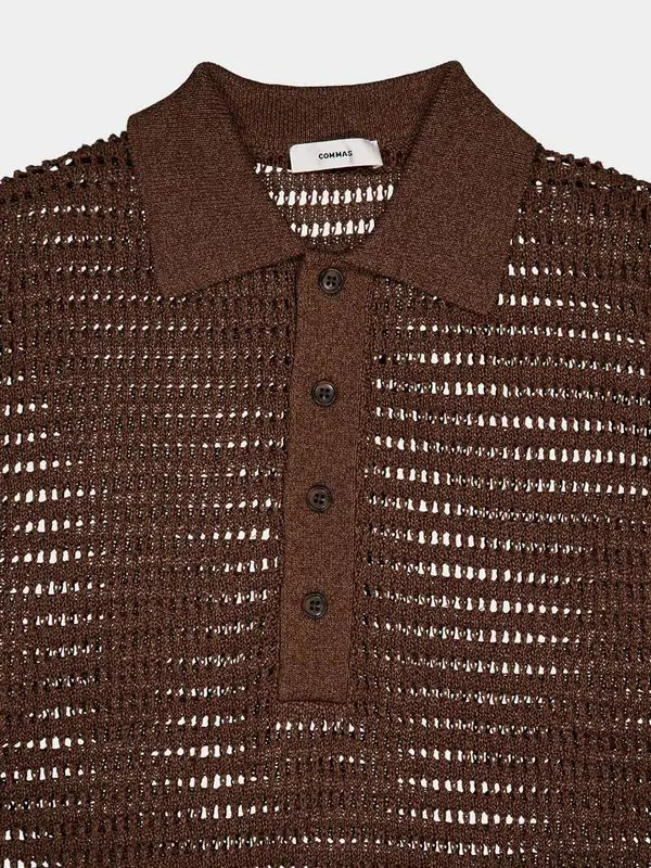 Commas Open-knit Chocolate Polo