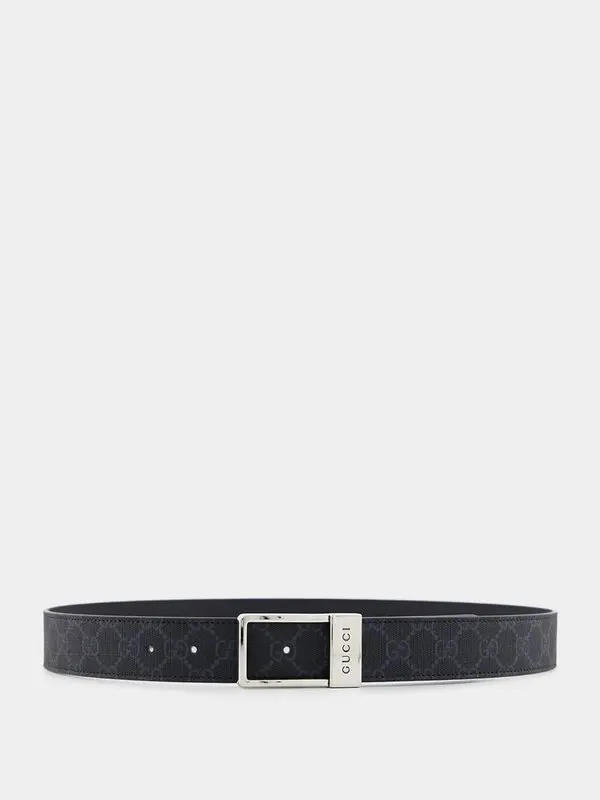 Gucci Gg Supreme Canvas And Leather Belt - Black
