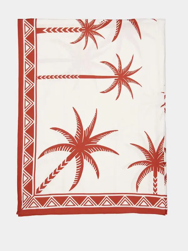 La DoubleJ Date Palms Brick Linen Medium Tablecloth