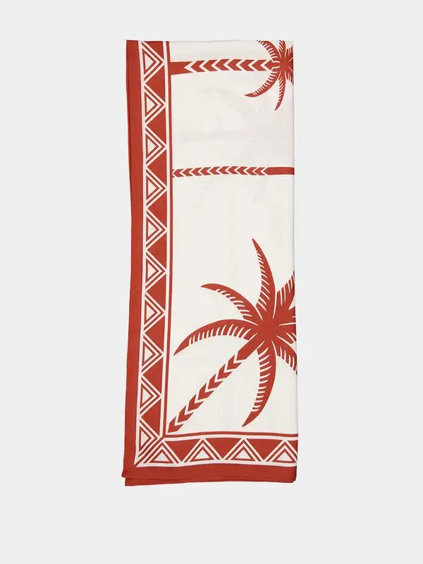 La DoubleJ Date Palms Brick Linen Medium Tablecloth