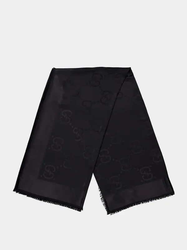 Gucci Gg Jacquard Silk-wool Shawl - Black