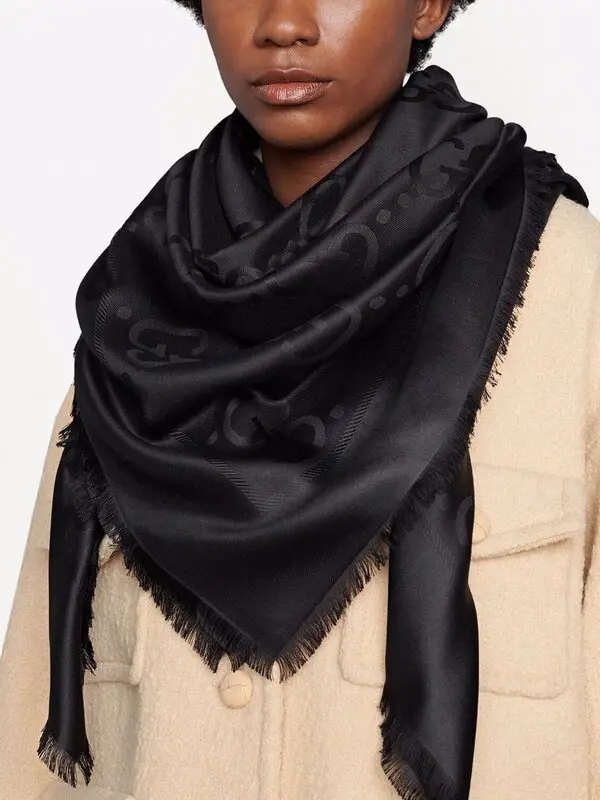 Gucci Gg Jacquard Silk-wool Shawl - Black