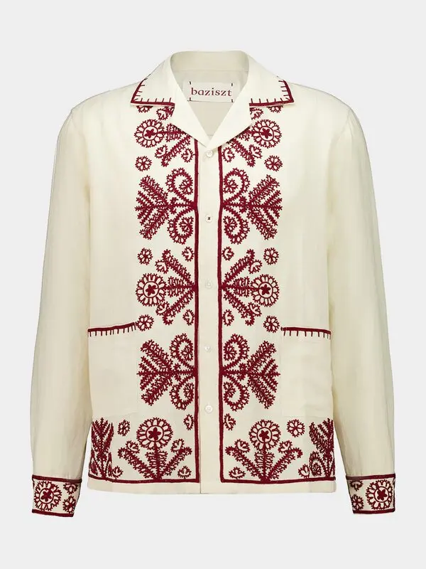 BAZISZT Off-white And Fougere Shirt - Burgundy