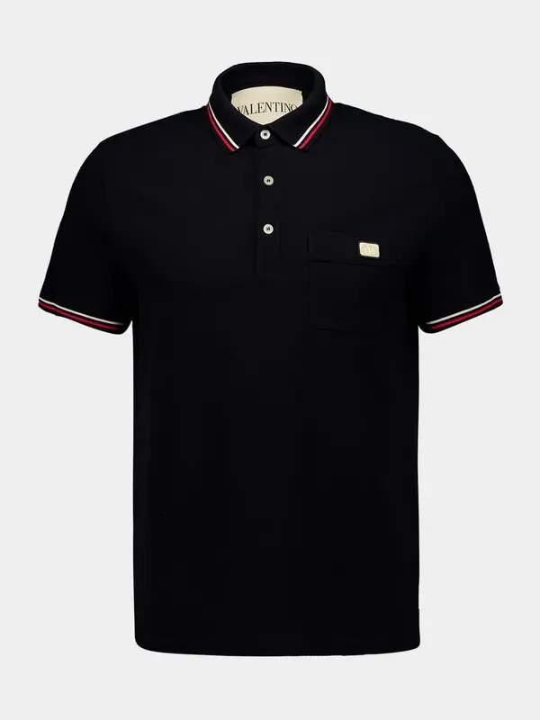 Valentino Garavani Piqué Polo Shirt With Vlogo Patch - Black