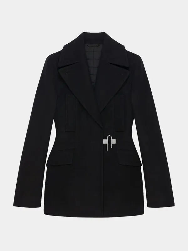Givenchy U-lock Buckle Quilted Wool Pea Coat