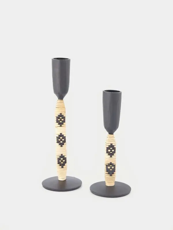 Madam Stoltz Set Of Two Iron Candle Holders - Black