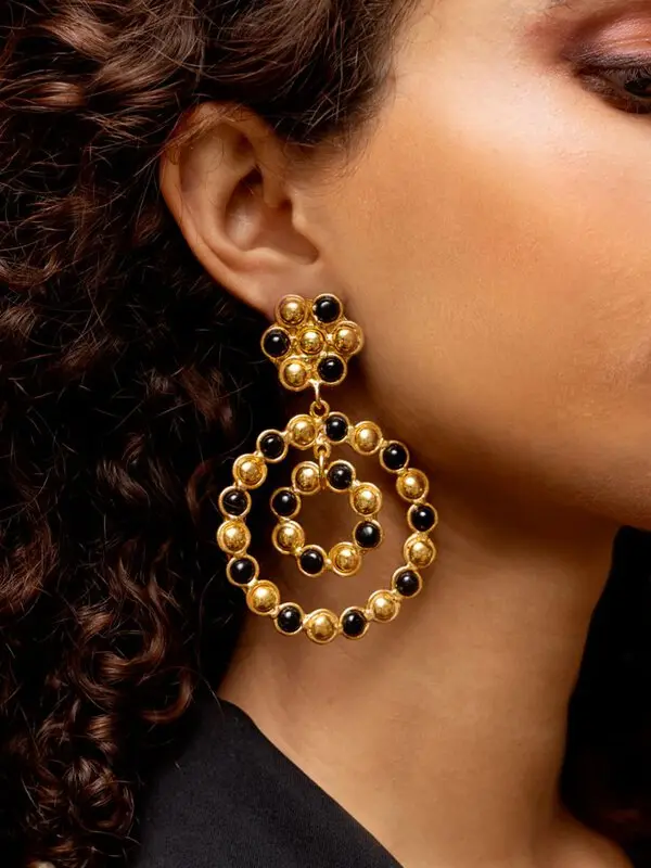 Sylvia Toledano Happy Flower Earrings With Black Onyx - Gold