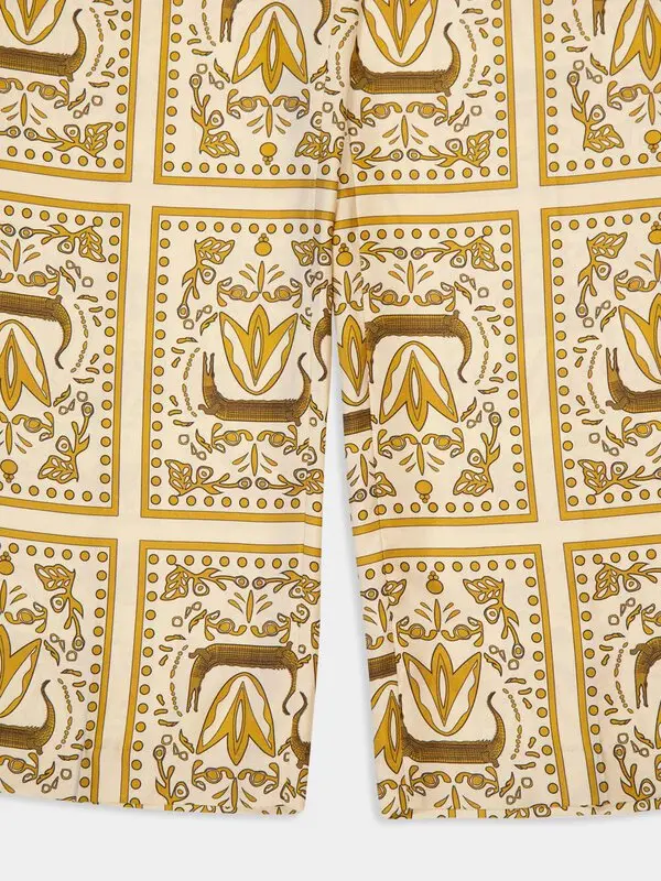 PAULA Sonia Crocoprint Printed Silk Twill Pants - Cream