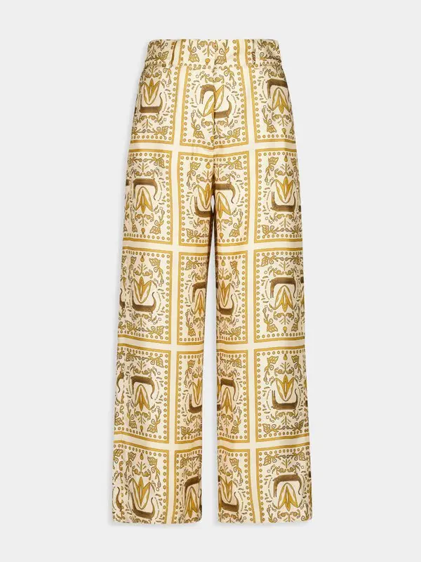PAULA Sonia Crocoprint Printed Silk Twill Pants - Cream