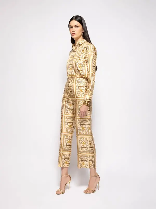 PAULA Sonia Crocoprint Printed Silk Twill Pants - Cream