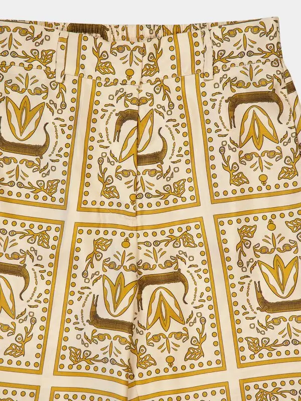 PAULA Sonia Crocoprint Printed Silk Twill Pants - Cream