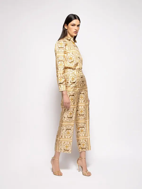 PAULA Sonia Crocoprint Printed Silk Twill Pants - Cream