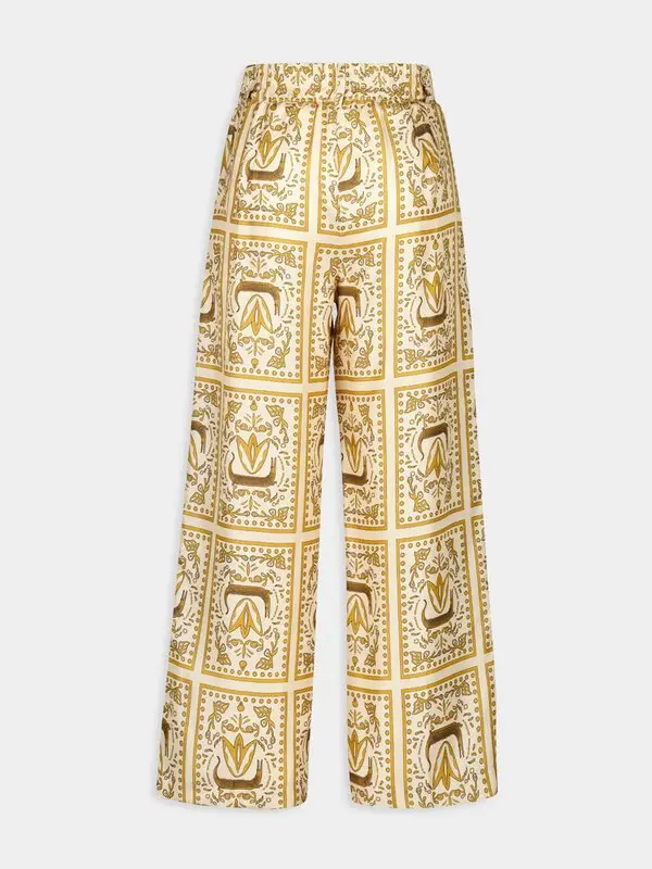 PAULA Sonia Crocoprint Printed Silk Twill Pants - Cream