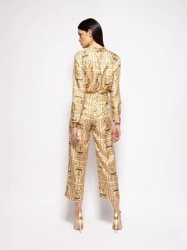 PAULA Sonia Crocoprint Printed Silk Twill Pants - Cream