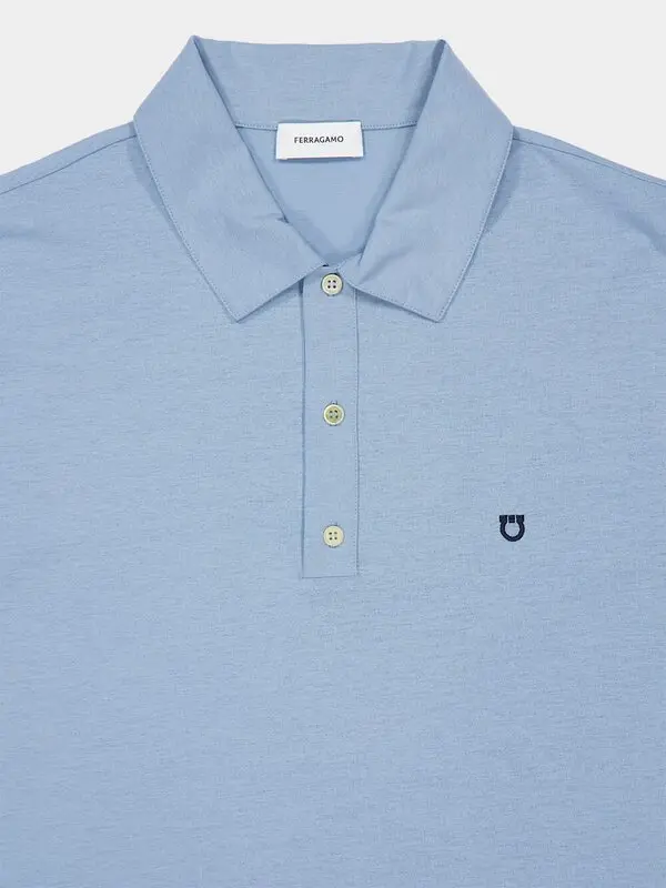 FERRAGAMO Cotton Jersey Polo Shirt - Blue