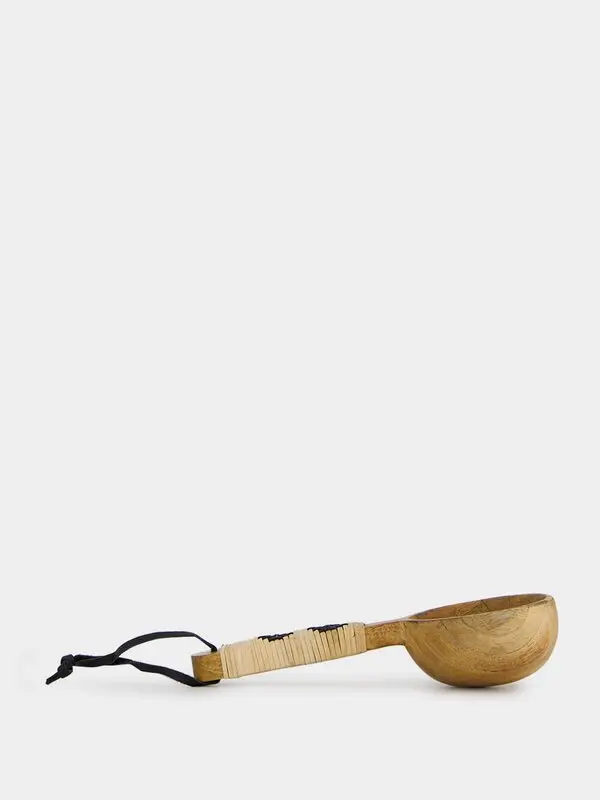 Madam Stoltz Wooden Serving Spoon With Rattan Handle
