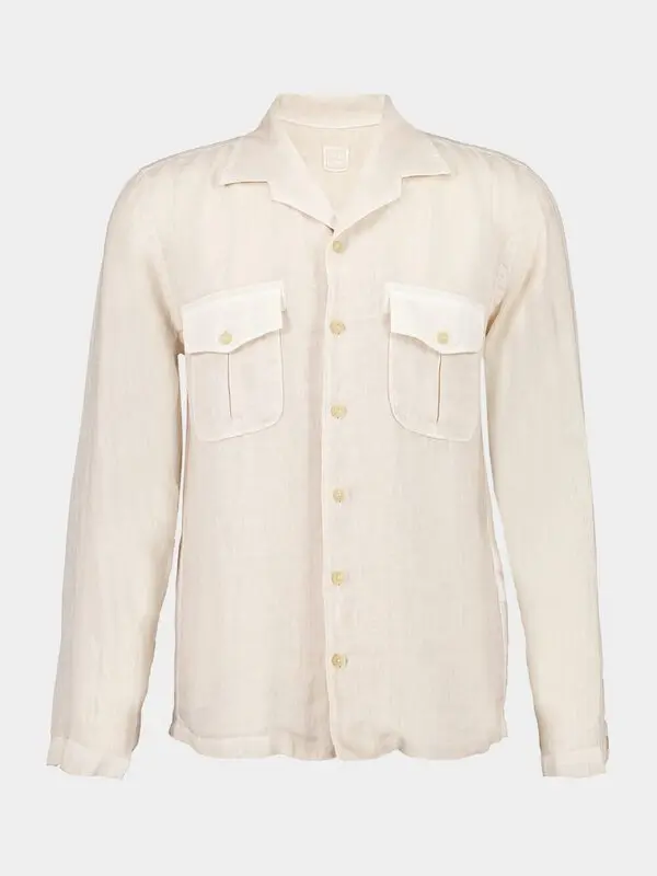 120% Lino Safari Soft Fade Linen Shirt With Pockets - Cream