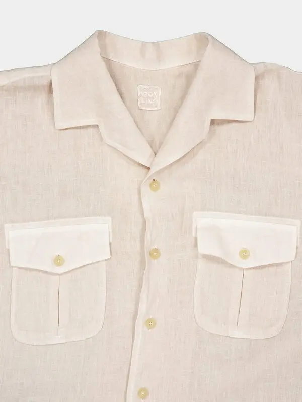 120% Lino Safari Soft Fade Linen Shirt With Pockets - Cream