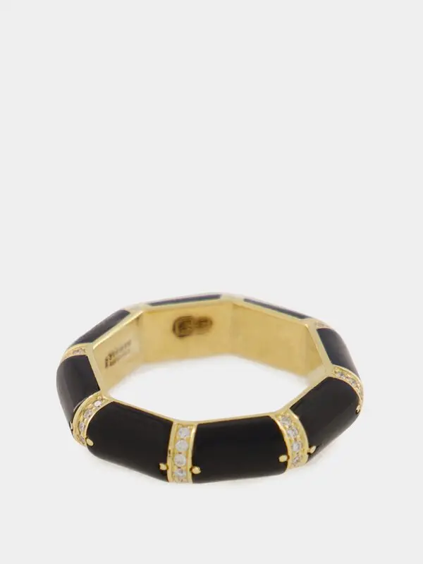 L'ATELIER NAWBAR 18k Black Onyx Bamboo Ring With Diamonds