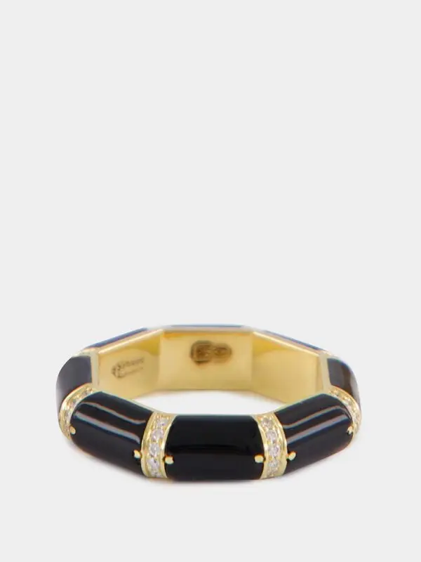 L'ATELIER NAWBAR 18k Black Onyx Bamboo Ring With Diamonds