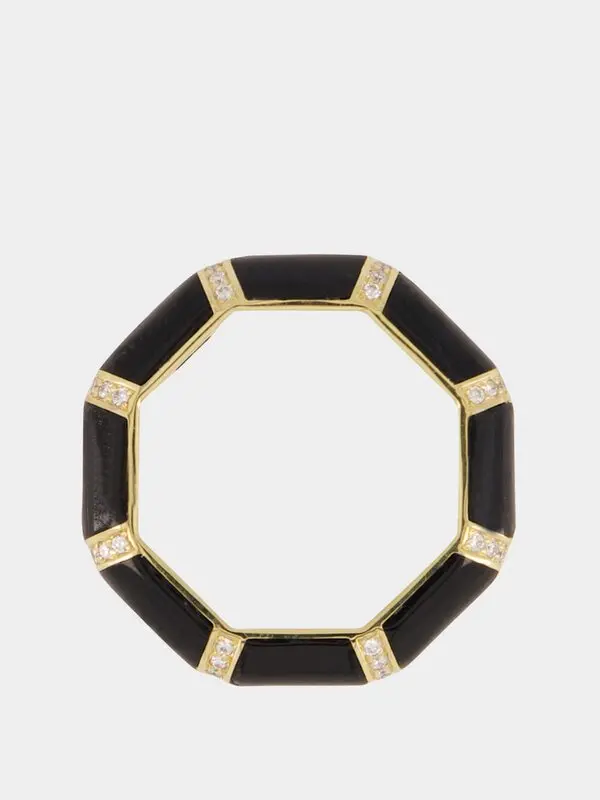 L'ATELIER NAWBAR 18k Black Onyx Bamboo Ring With Diamonds