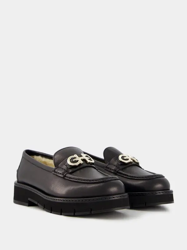 FERRAGAMO Moccasin With Gancini Ornament And Wool Lining