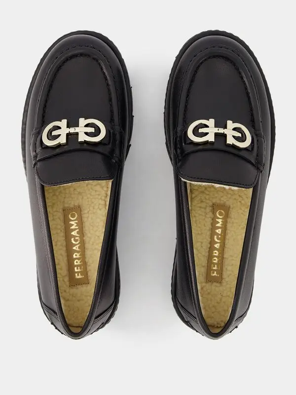 FERRAGAMO Moccasin With Gancini Ornament And Wool Lining
