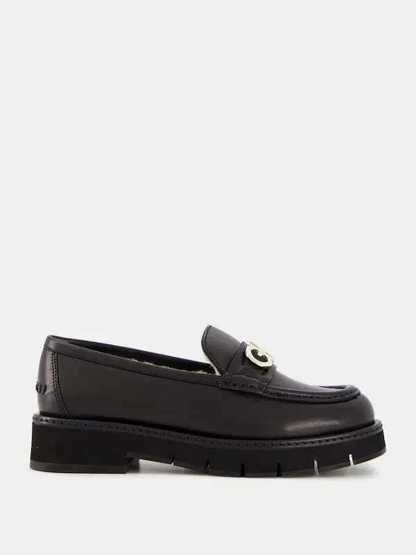 FERRAGAMO Moccasin With Gancini Ornament And Wool Lining - Black