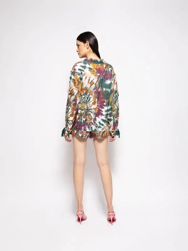 PAULA Ocotillo Printed Hand-beaded Embellished Linen Overshirt - Cream