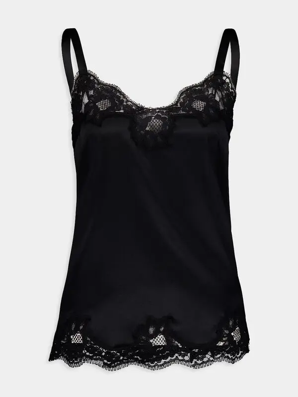 Dolce & Gabbana Lace-trim Silk Top - Black