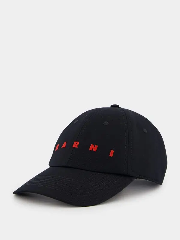 Marni Embroidered Logo Gabardine Cap - Black