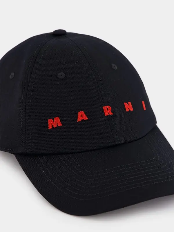 Marni Embroidered Logo Gabardine Cap - Black