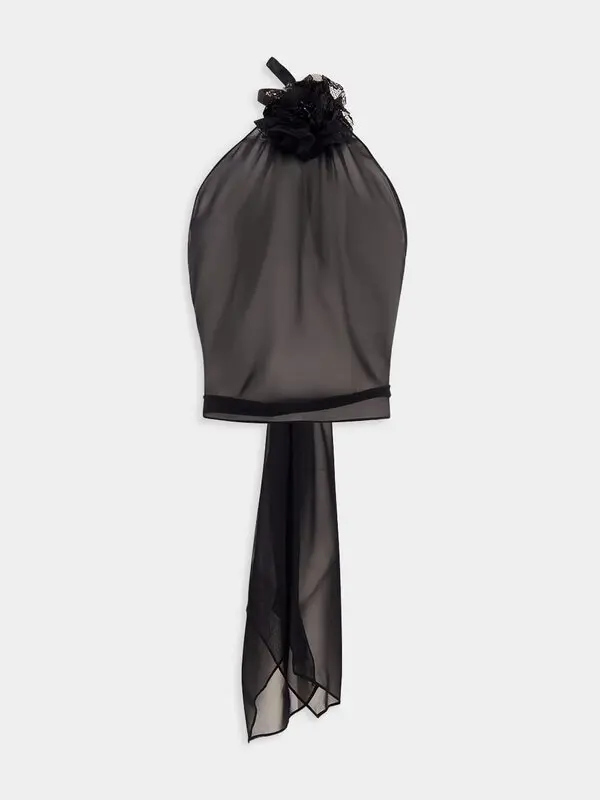 Dolce & Gabbana Chiffon Halterneck Top With Flower Detail
