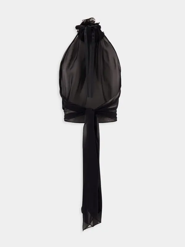 Dolce & Gabbana Chiffon Halterneck Top With Flower Detail