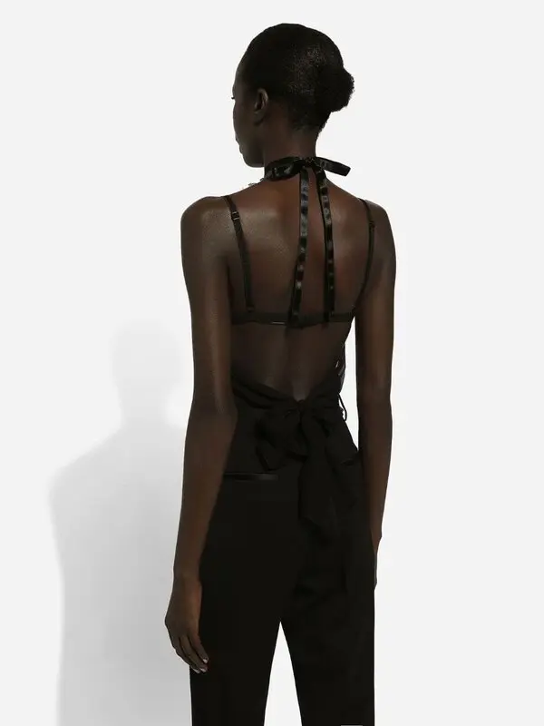 Dolce & Gabbana Chiffon Halterneck Top With Flower Detail