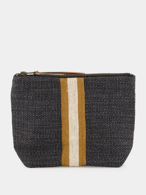 Libeco Striped Linen-wool Pouch - Black
