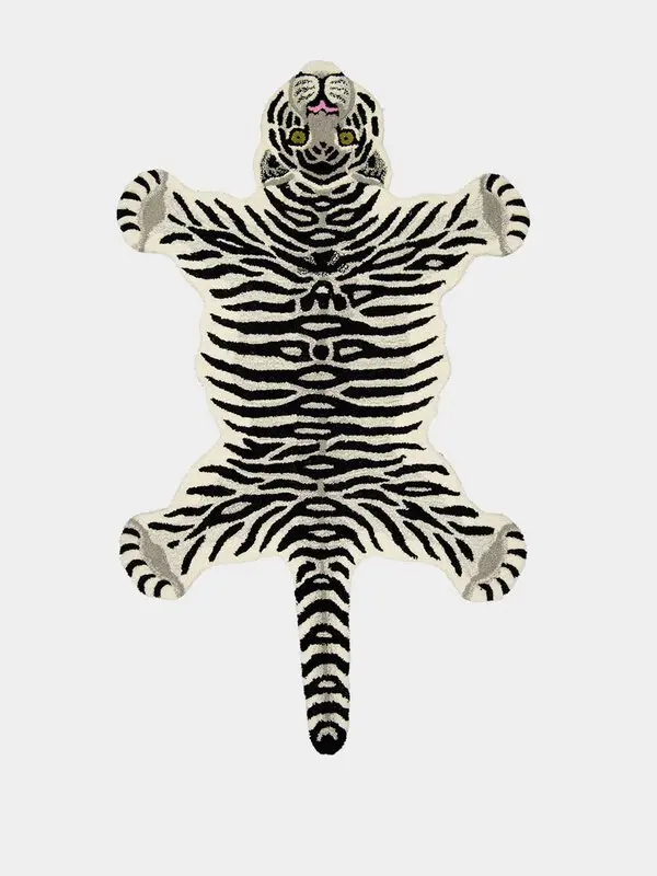 DOING GOODS Large Snowy Tiger Wool Rug - Black