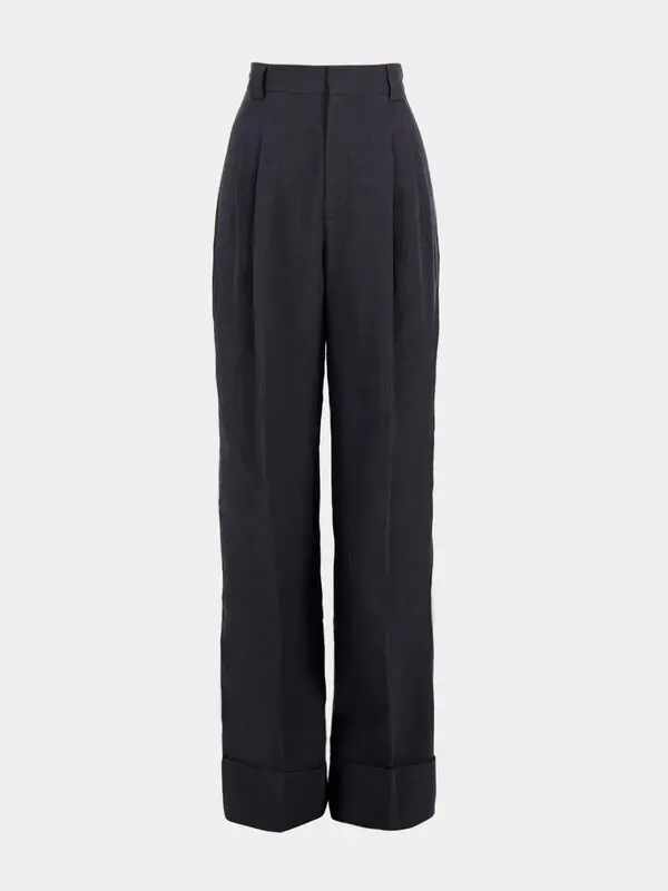 Zeus+dione Rebetiko Linen-blend Wide-leg Trousers - Black