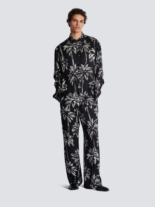 Balmain Palm Print Satin Pyjama Trousers