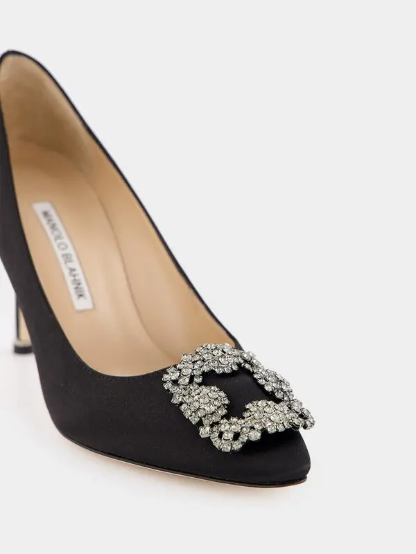 Manolo Blahnik Hangisi 90mm Jewel Buckle Pumps - Black