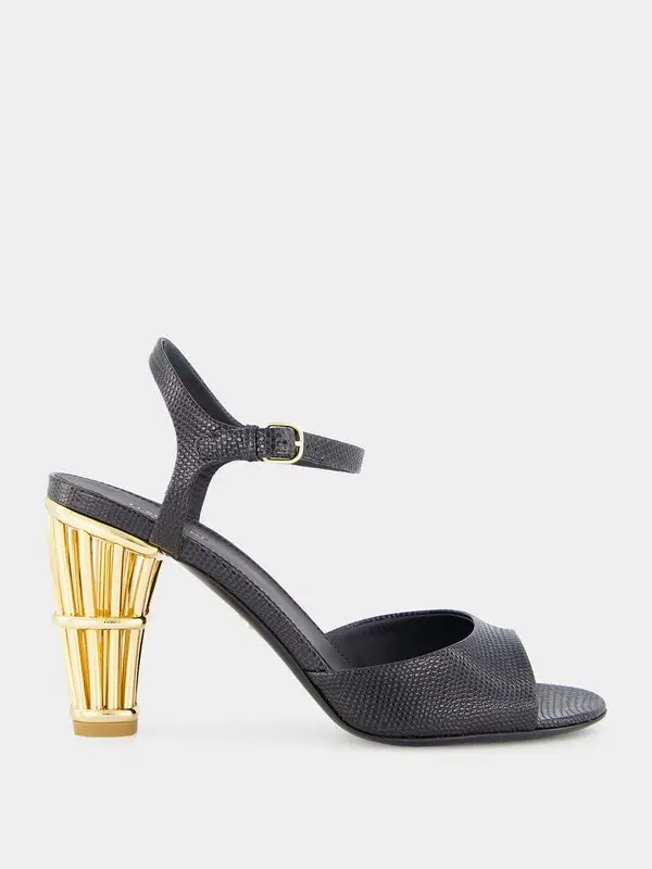 FERRAGAMO Cage Heel Sandal - Black