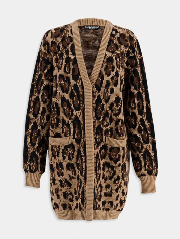 Dolce & Gabbana Leopard Design Wool And Cashmere Cardigan - Brown