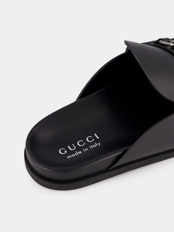 Gucci Flat Sierra Calfskin Mules - Black